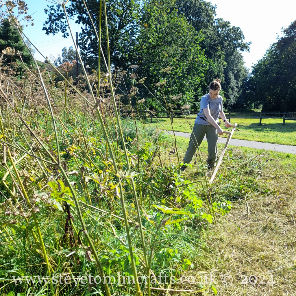 Cutting long weeds with a scythe | Steve Tomlin Crafts